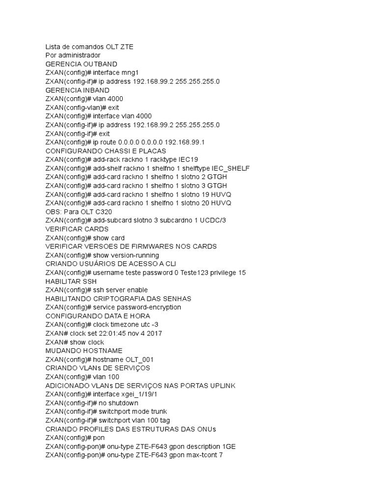 Lista Comandos Zte | PDF | Internet Protocols | Internet Standards