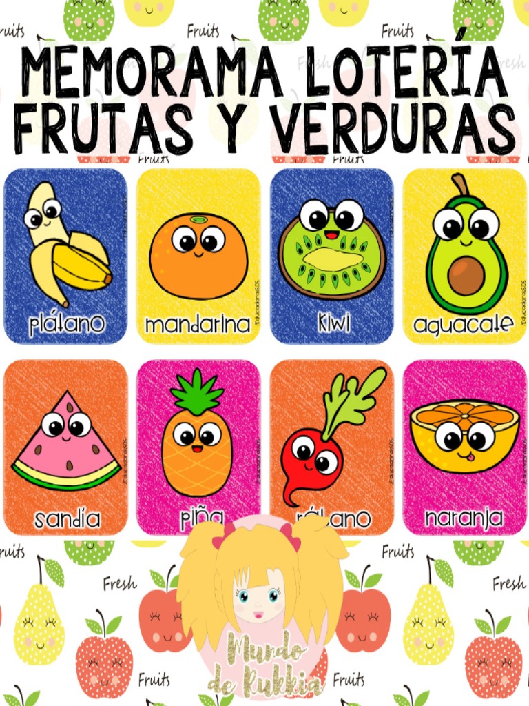 Juego de Lotería y Bingo Con Frutas y Verduras Recopilado Por Mundo de ...