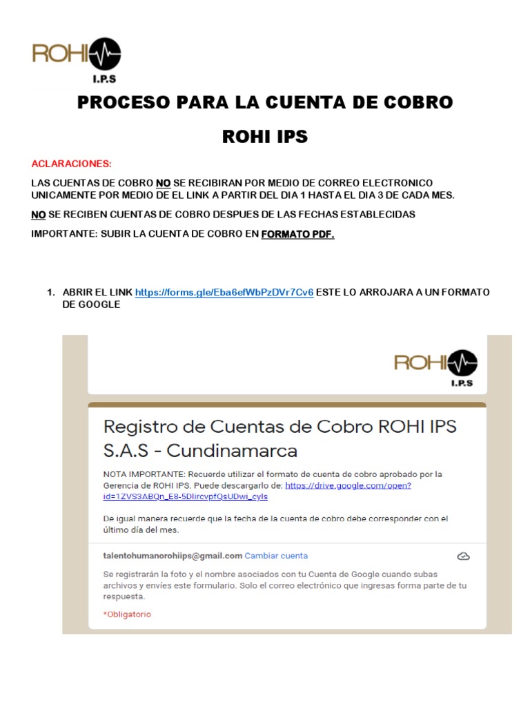 Proceso Cuenta de Cobro ROHI IPS | PDF | Negocios | Finanzas y dinero