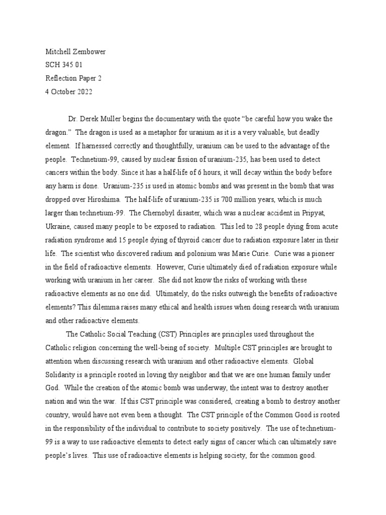 Reflection Paper 2 | PDF | Radioactive Decay | Uranium