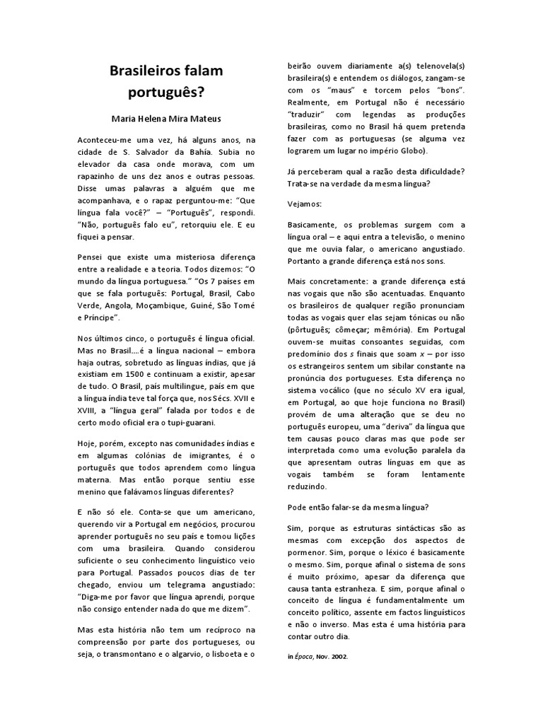 Brasileiros Falam Português - Texto | PDF | Estudos de Línguas ...