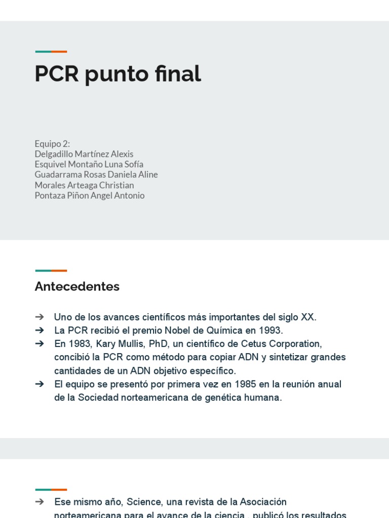 Fundamentos de la PCR Punto Final | PDF | Reacción en cadena de la ...