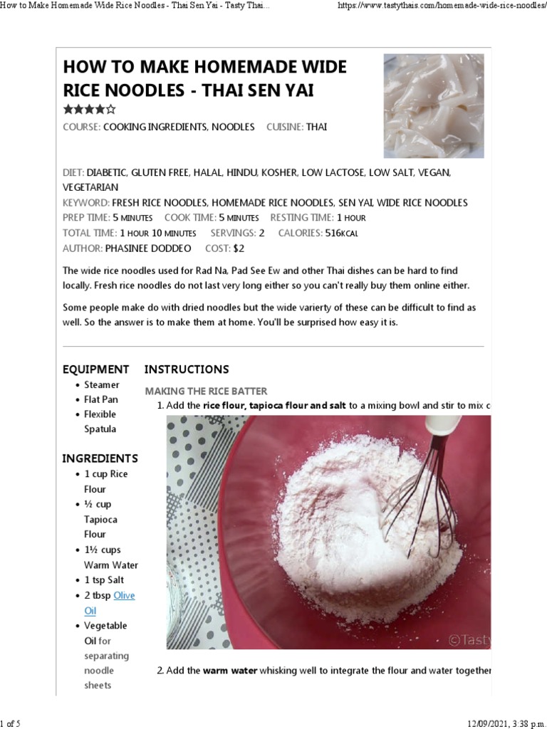 How To Make Homemade Wide Rice Noodles - Thai Sen Yai - Tasty Thais - Thai Food Recipes | PDF ...