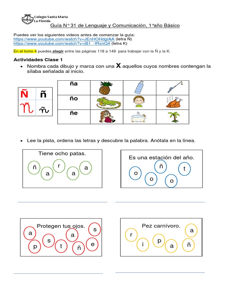 1° Basico Lenguaje Guia 31. Profesoras Primeros Basicos. | PDF