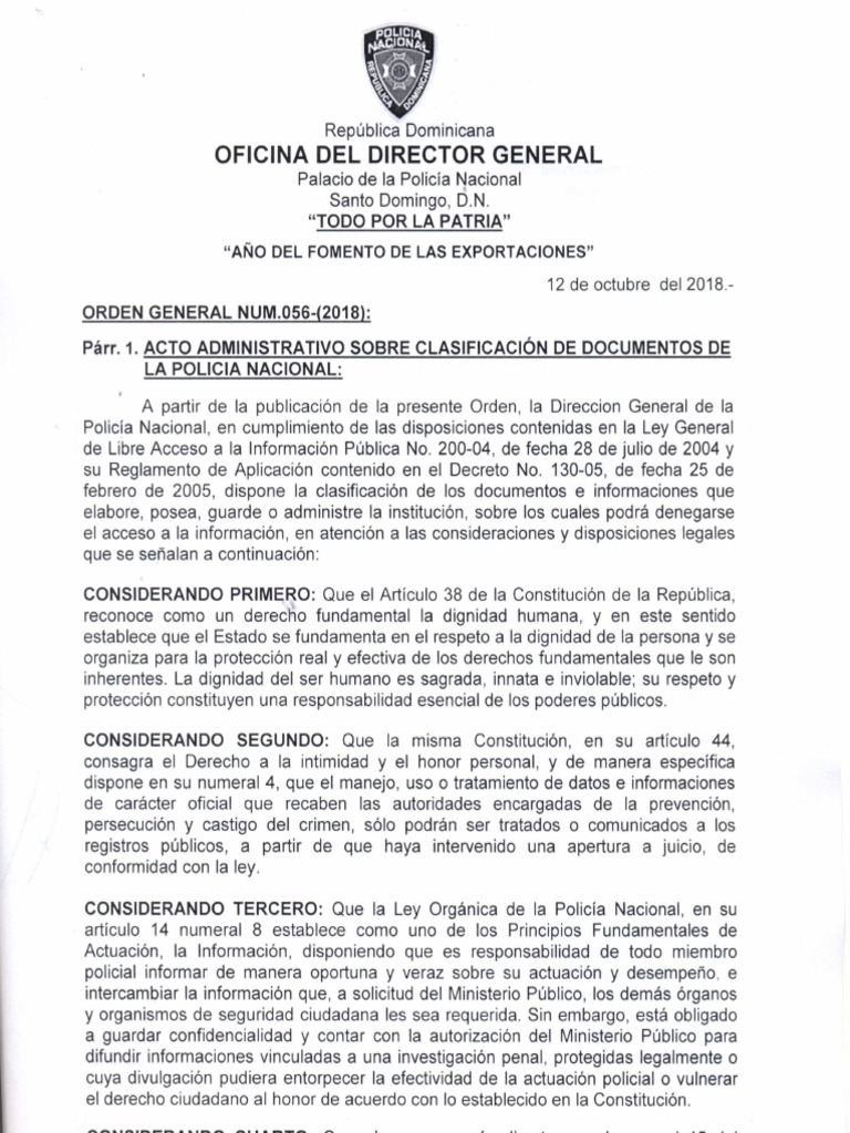 Orden General 056. Clasificacion de Documentos | PDF