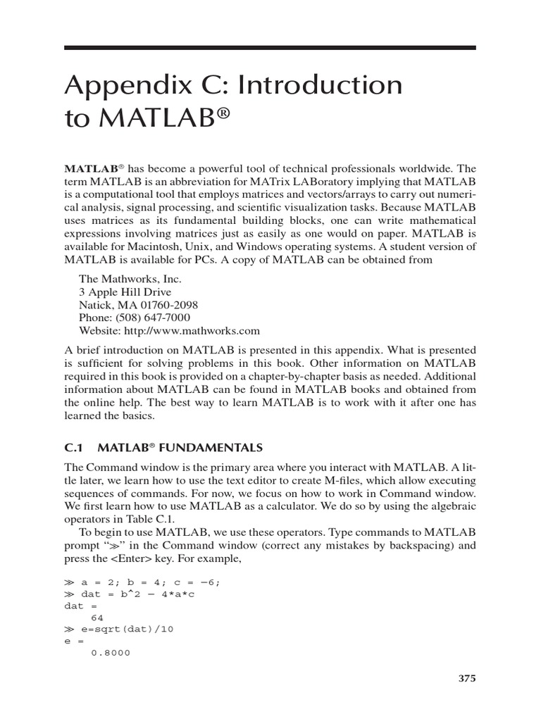 Ch2b - Starting With MATLAB | PDF Ch2b - Starting With MATLAB | PDF
