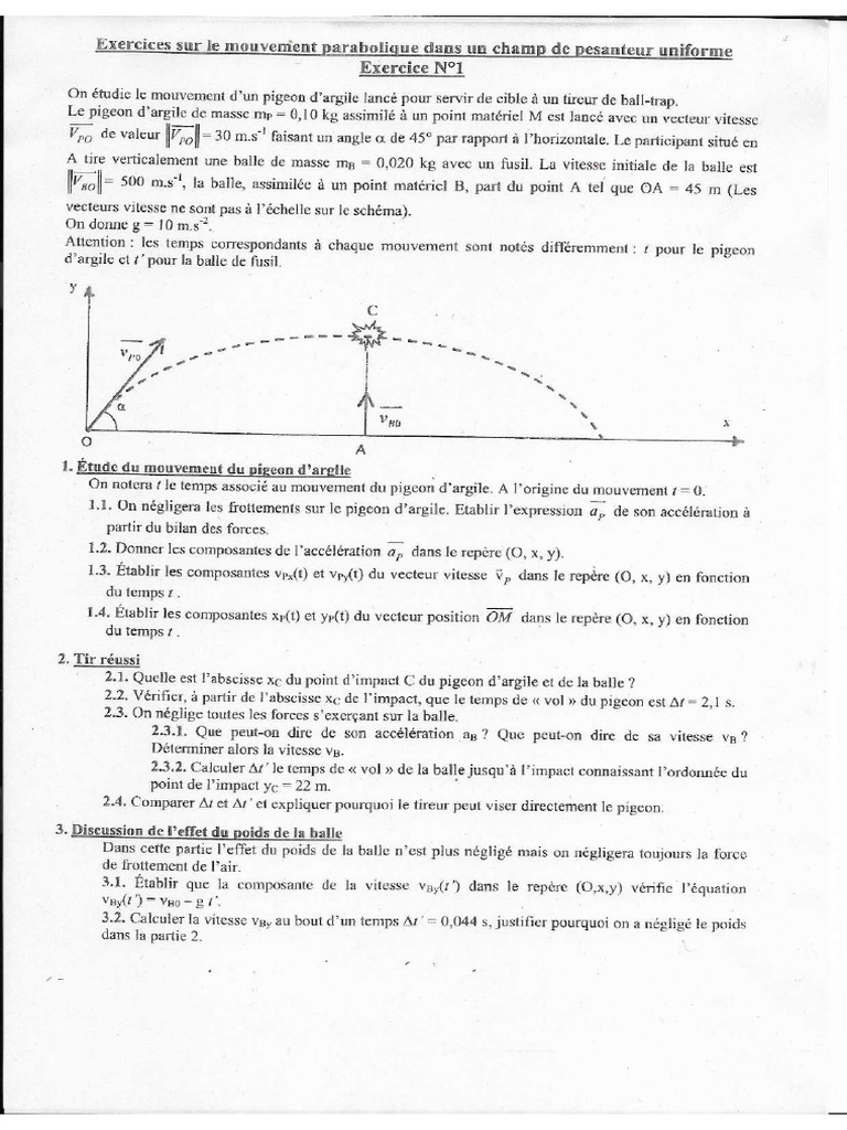 Exercice Chute Parabolique (DM) | PDF