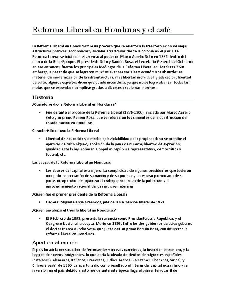 Reforma Liberal en Honduras y El Café | PDF | Honduras | Liberalismo