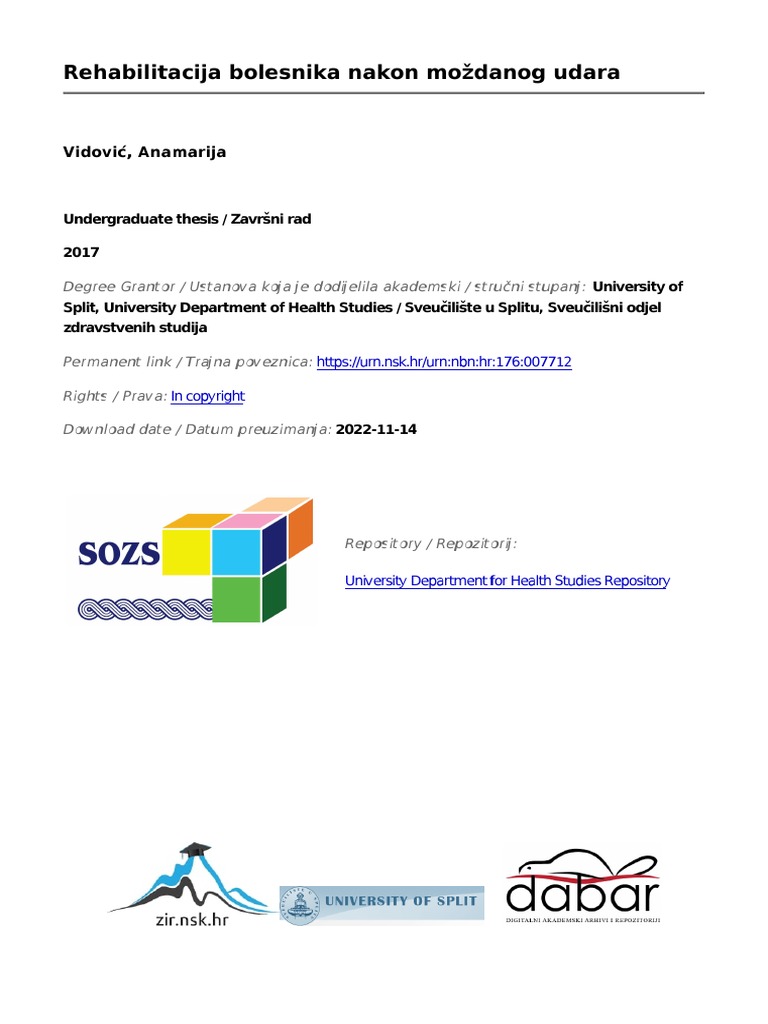 Rehabilitacija Bolesnika Nakon Mozdanog Udara - 1 | PDF