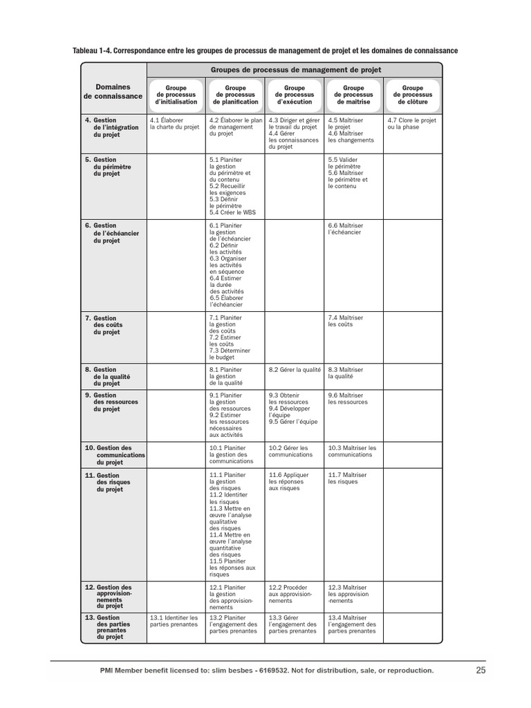 P25 - Correspondance Entre Les Groupes de Processus de Management de ...