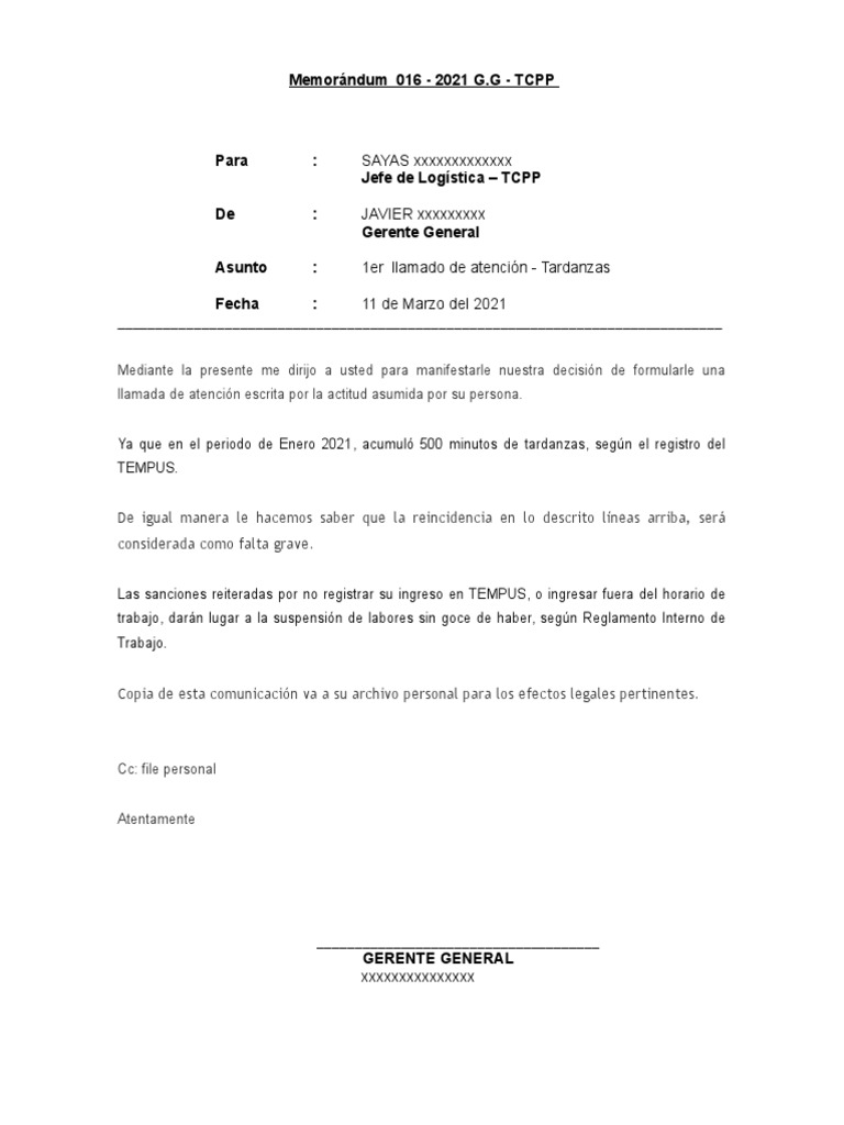 Modelo de Memorandum para Tardanzas | PDF
