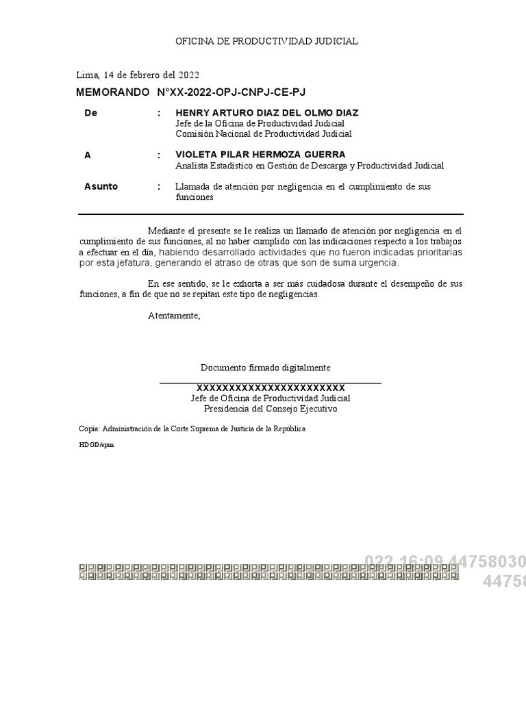 Modelo de Memorandum Por Incumplimiento de Funciones | PDF