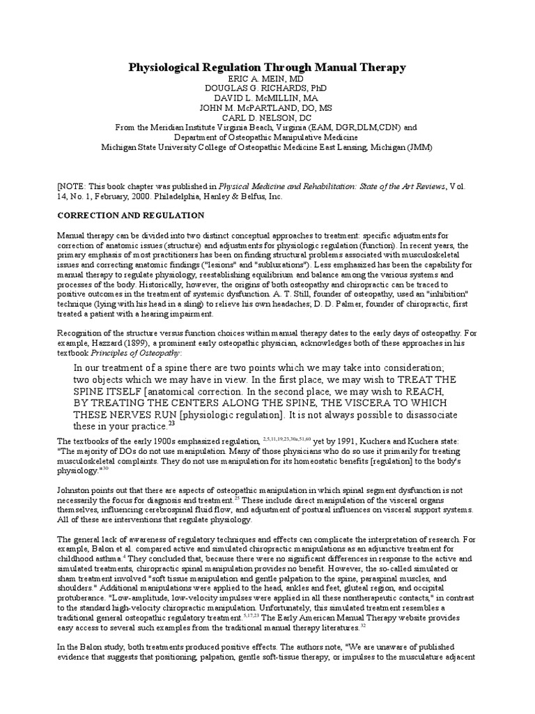 Physiological Regulation Through Manual Therapy | PDF | Chiropractic ...