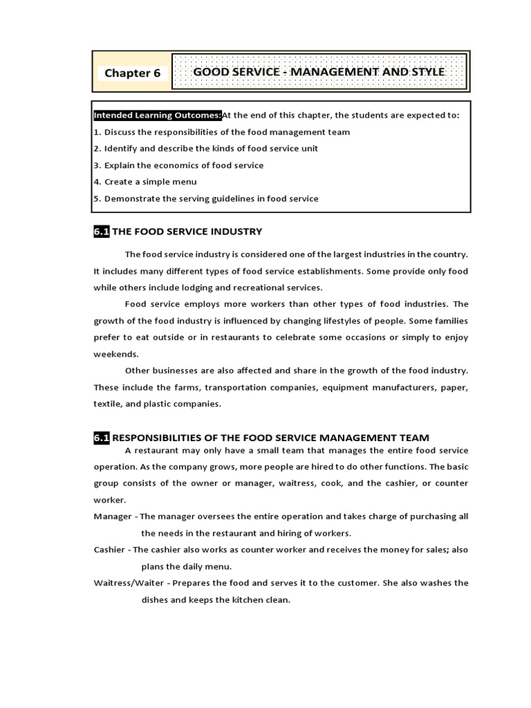 TLE 322 Chapter 6 New | PDF | Foodservice | Tableware