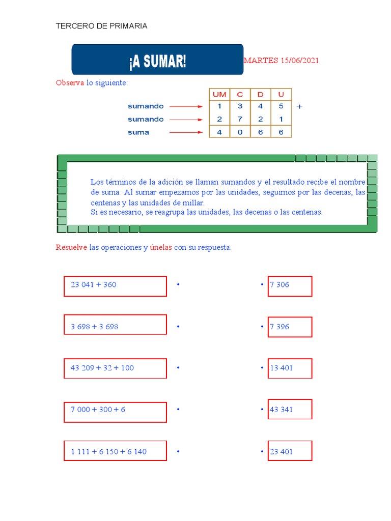 Sumas para Tercer Grado | PDF