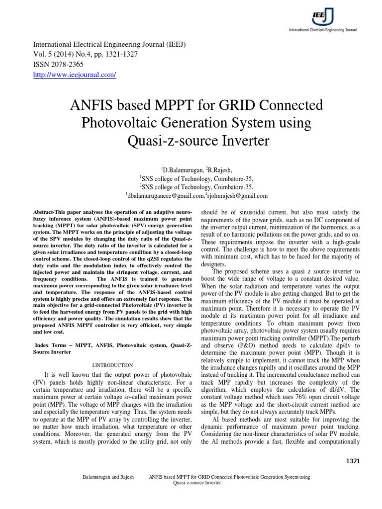 ANFIS Based MPPT For GRID Connected Phot | PDF | Electromagnetism ...
