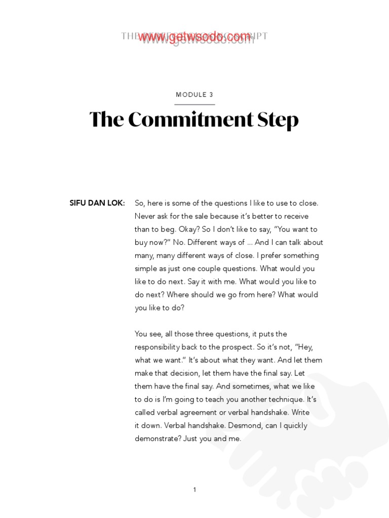 Dan Lok - The Perfect Closing Script - Module 3 The Commitment Step | PDF