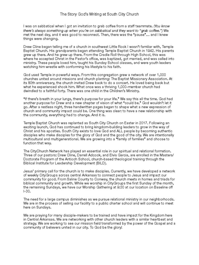 The Story God's Writing at South City Church | PDF | Jesus | Baptism