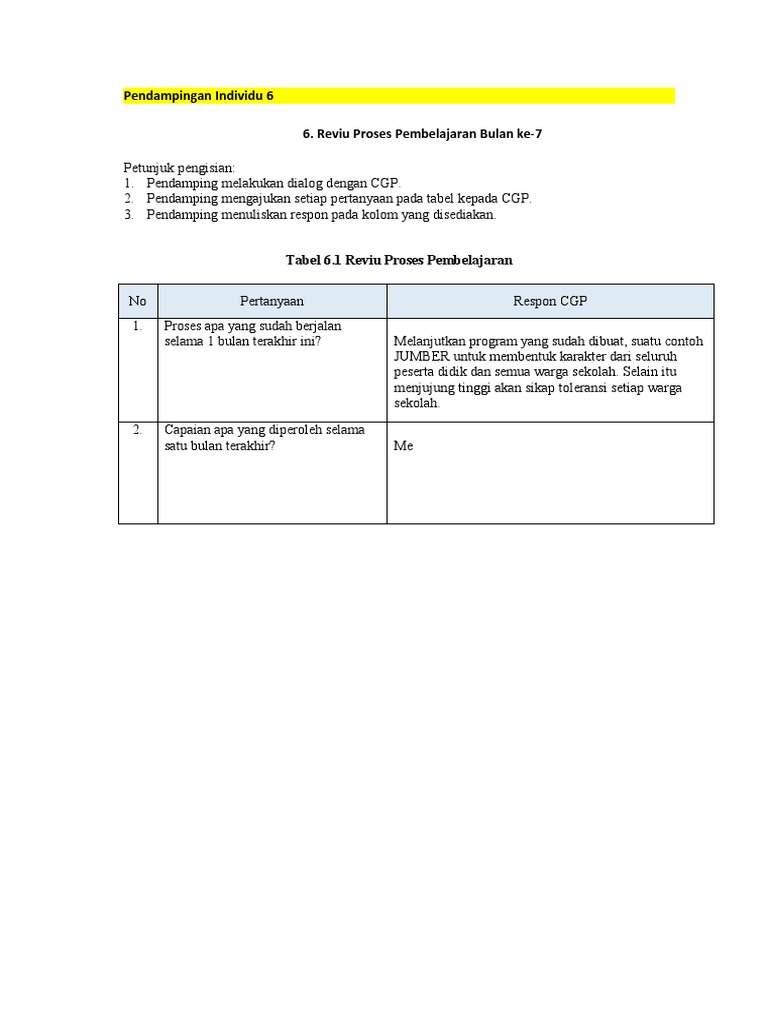 Instrumen Pendampingan Individu 6 | PDF