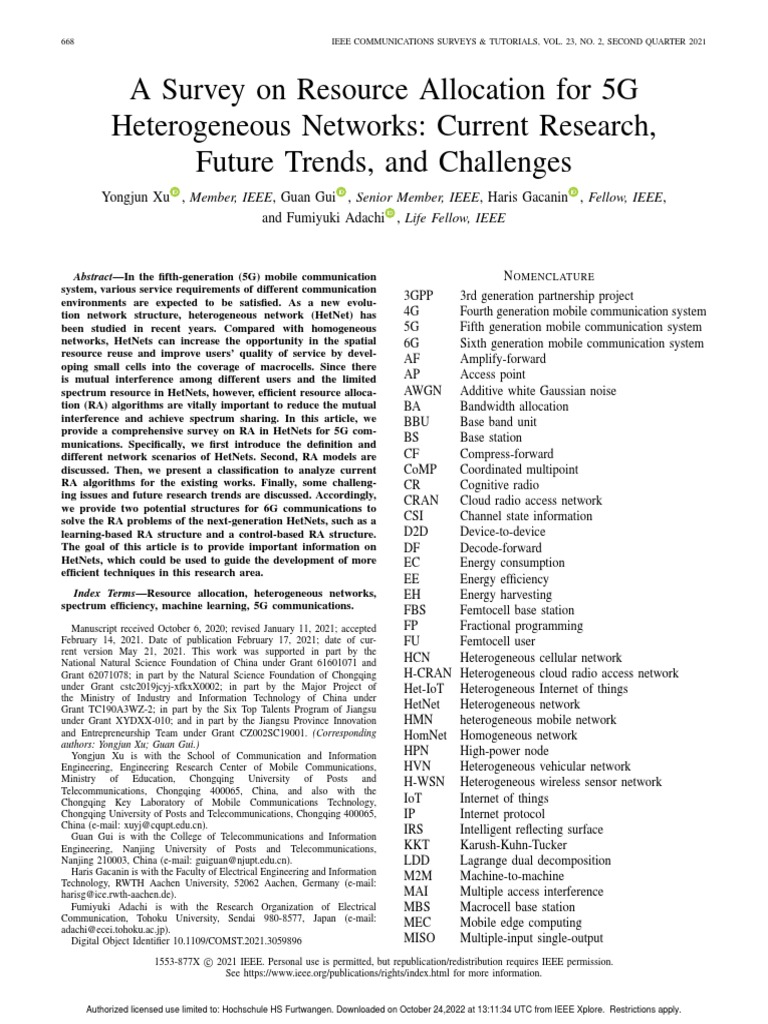 A Survey On Resource Allocation For 5G Heterogeneous Networks Current Research Future Trends and ...