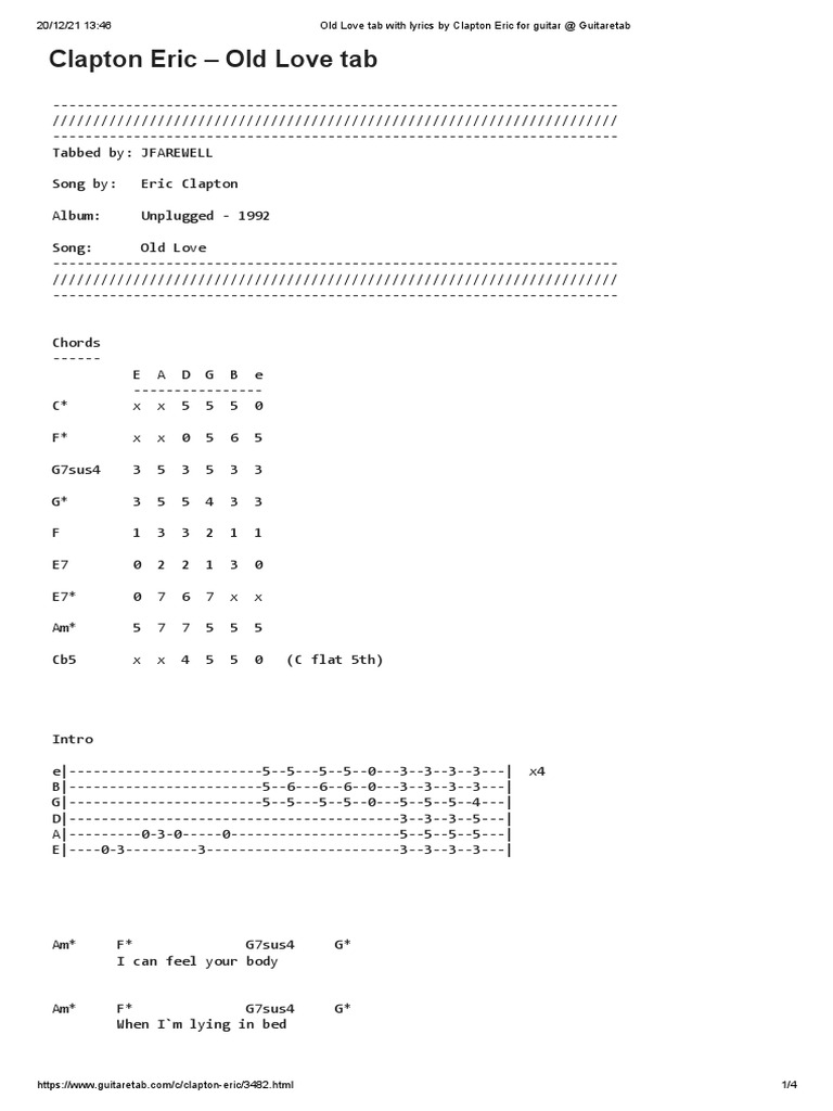 Old Love Tab With Lyrics by Clapton Eric | PDF | Songs | Music Industry
