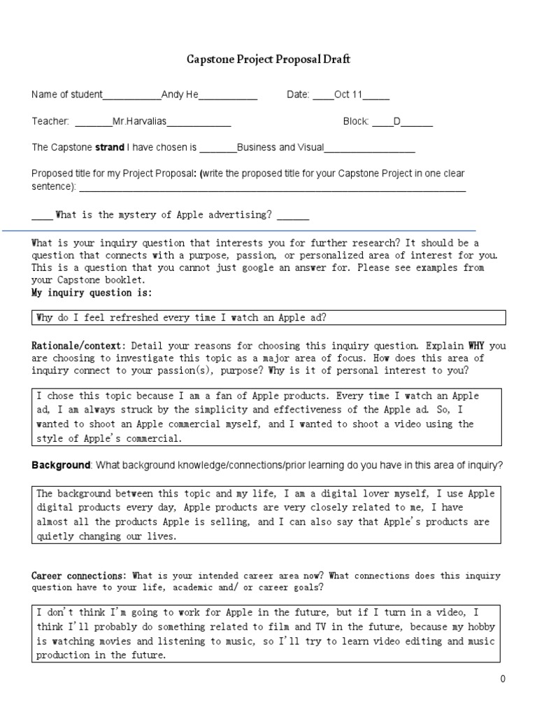 Capstone Project Proposal Draft Student Fillable | PDF | Mentorship | Microsoft Power Point