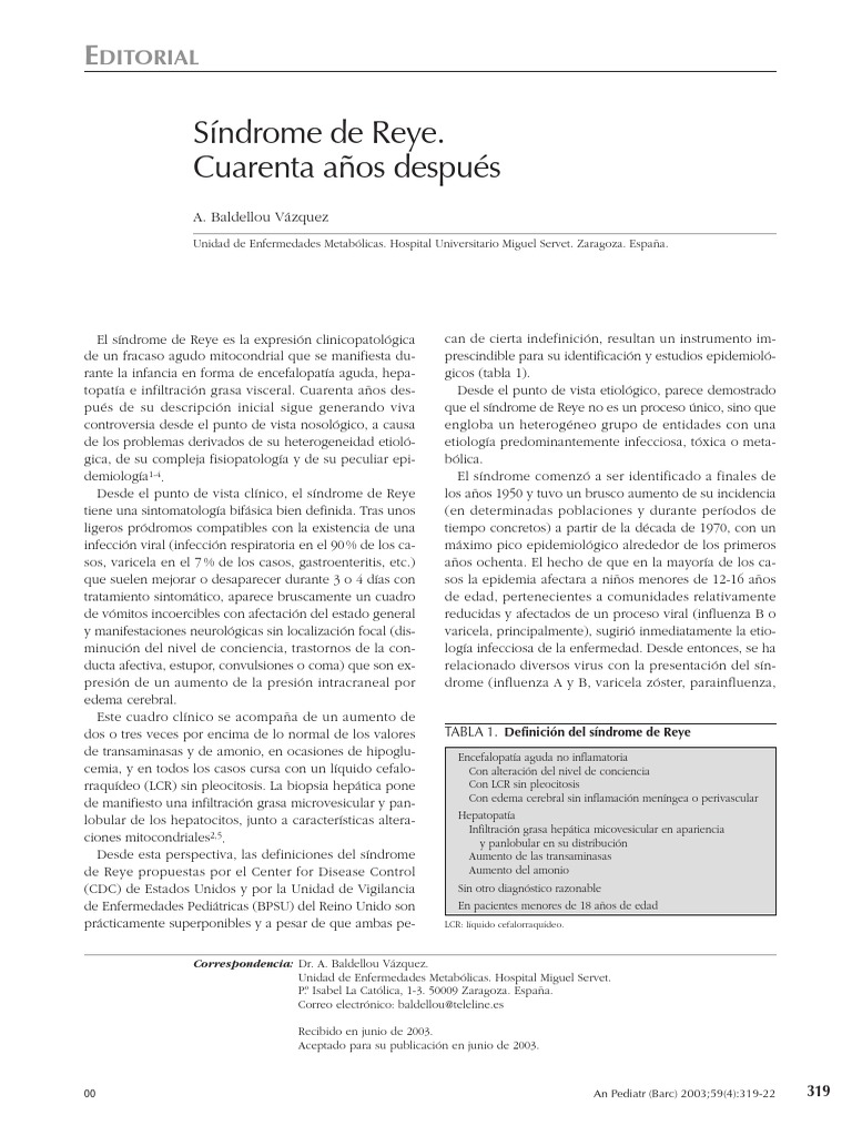 Síndrome de Reye. Cuarenta Años Después: Ditorial | PDF | Virus | Enzima