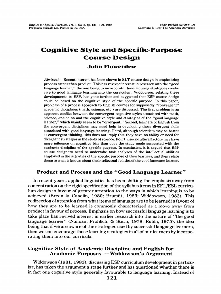 Cognitive Style and Specific Purpose Cou | PDF