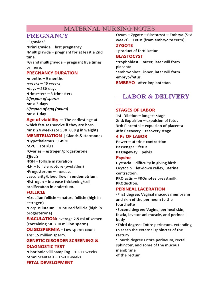 Maternal Nursing Notes | PDF