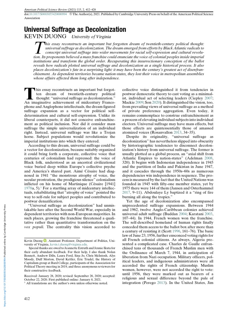 Duong - Universal Suffrage & Decolonization | PDF