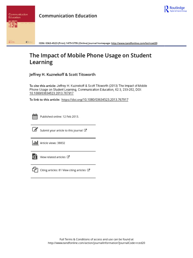 2013 The Impact of Mobile Phone On Student Learning | PDF