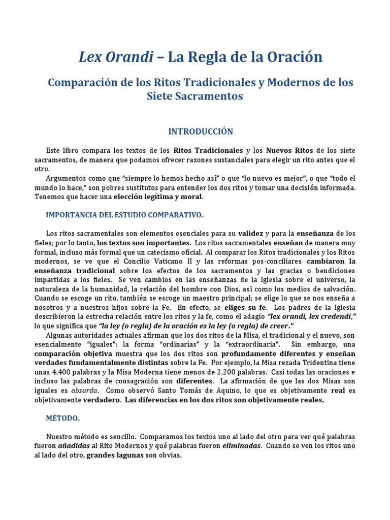 Lex Orandi - La Regla de La Oración - Comparación de Los Ritos ...