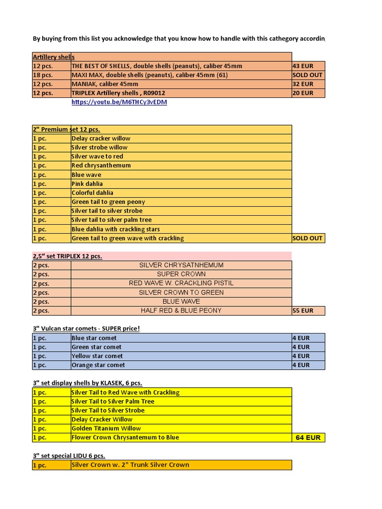 Special List | Download Free PDF | Fireworks | Pyrotechnics