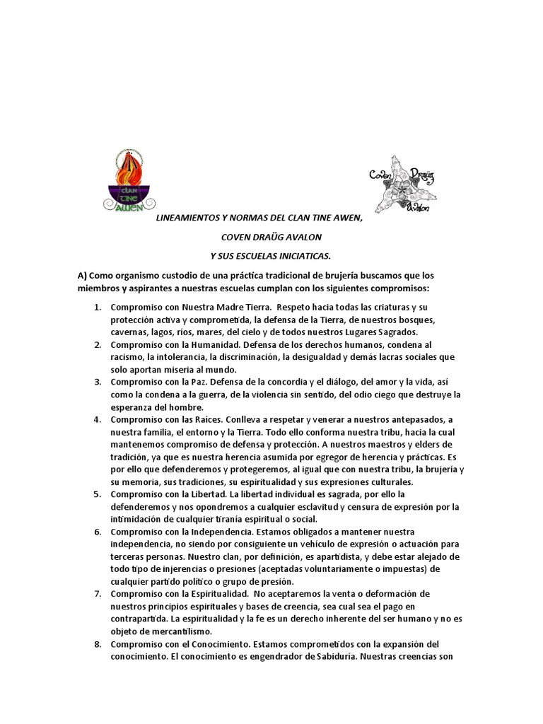 Normas de Escuela Wicca Draüg Avalon y Coven | PDF | Asamblea de brujas | Verdad