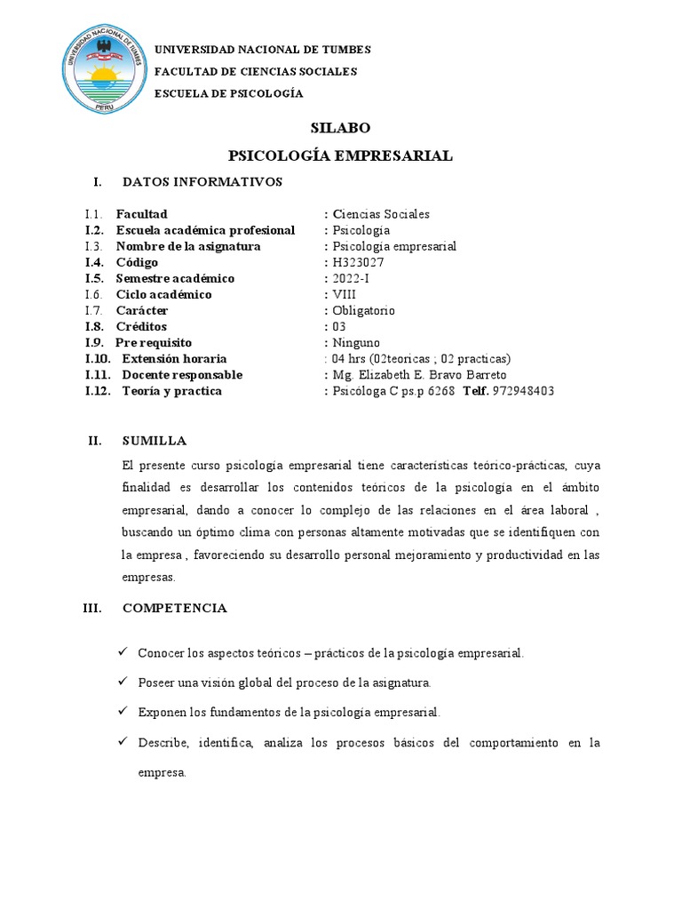 SILABO Psicologia Empresarial y Guia de Practica | PDF | Evaluación ...