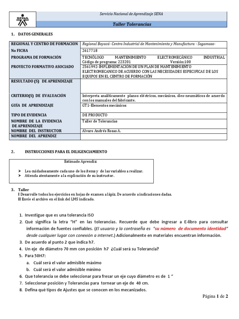 GT1 Taller Tolerancias | PDF | Tolerancia de ingeniería