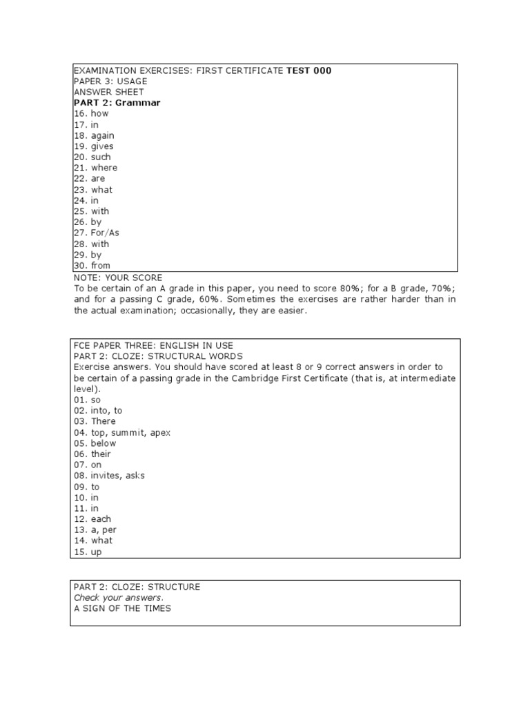 Open Cloze Answers Pdf