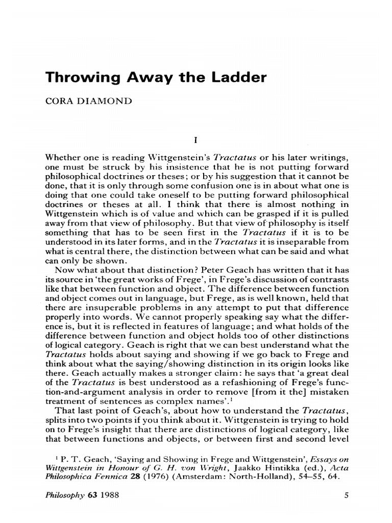 Cora Diamond - Throwing Away The Ladder | PDF