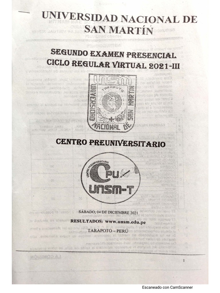 2021-3 - Segundo Examen CPU - UNSM | PDF