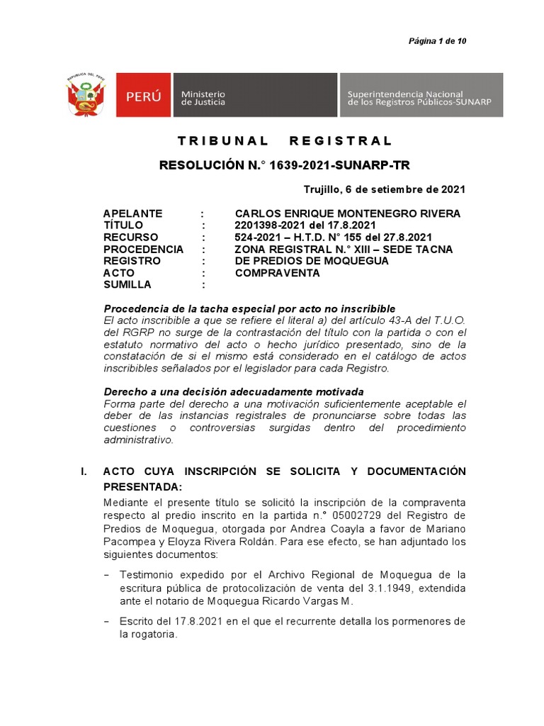 Resolución de Tacha Registral | PDF | Derecho Civil (Common Law) | Ley común