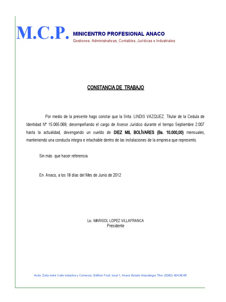 Carta de Constancia de Trabajo | PDF