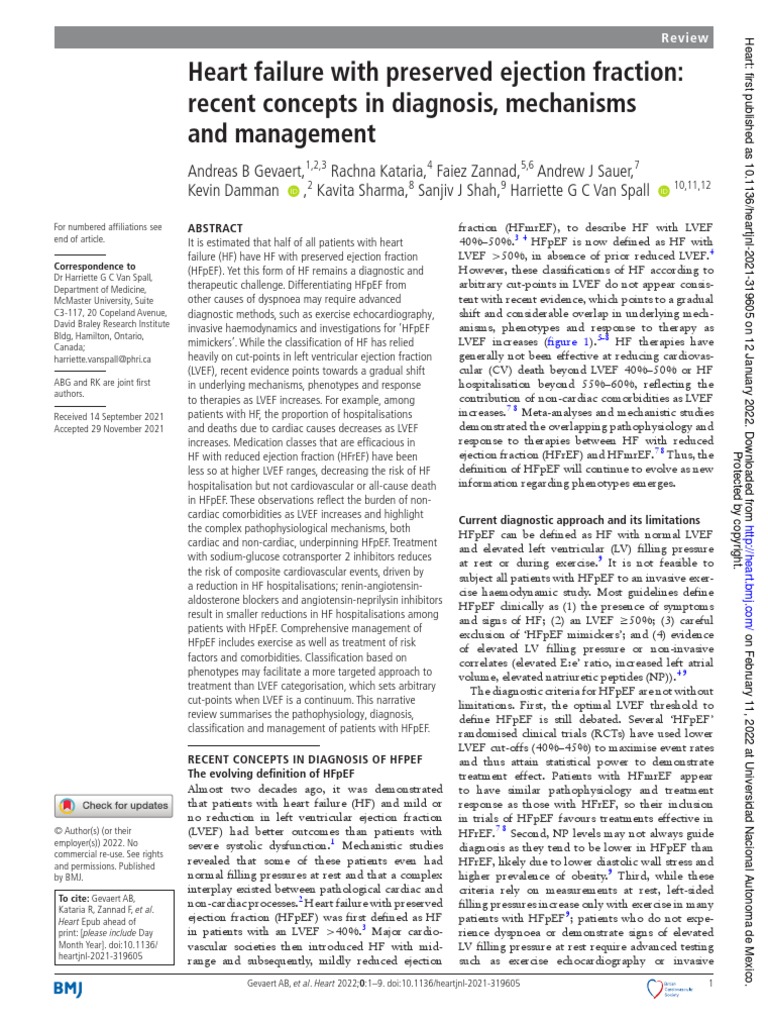 Heart Failure With Preserved Ejection Fraction Recent Concepts | PDF