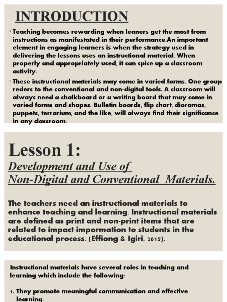 Development and Use of Non-Digital and Conventional Instructional ...