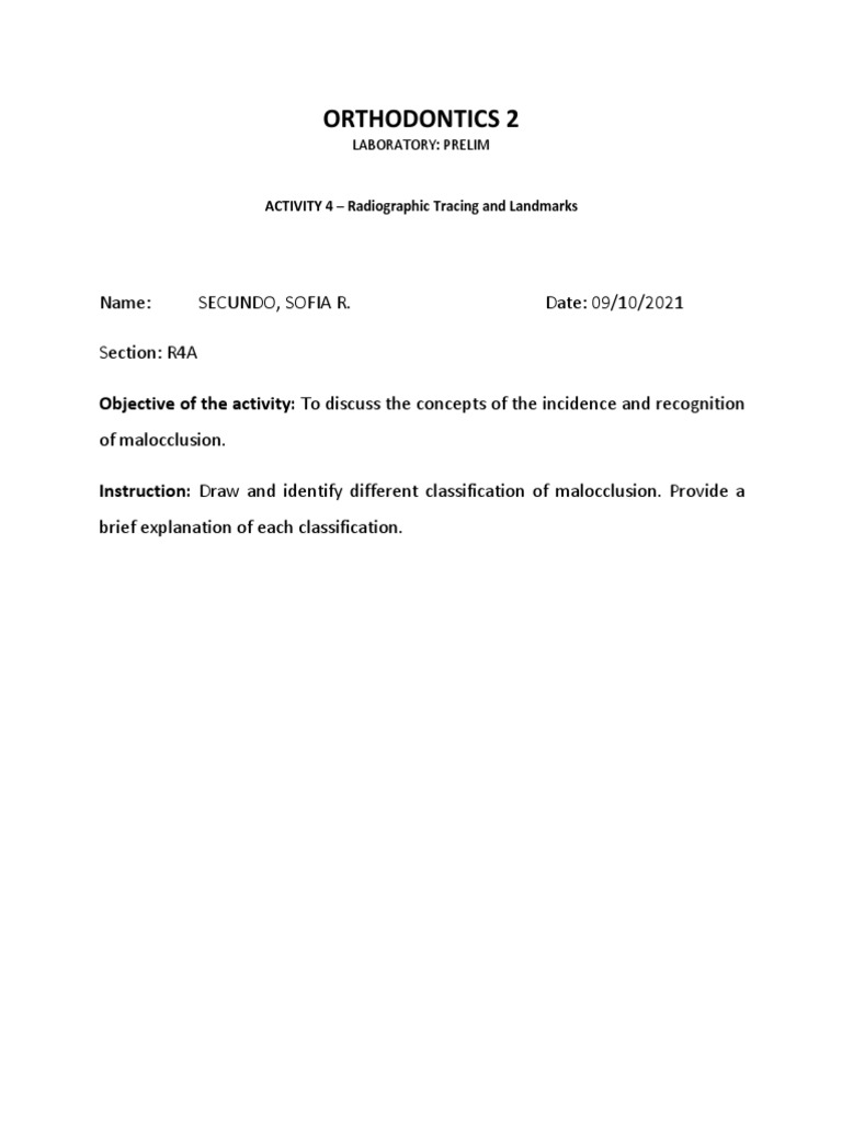 Ortho 2 Lab Act 4 | PDF | Dental Anatomy | Dentistry Branches