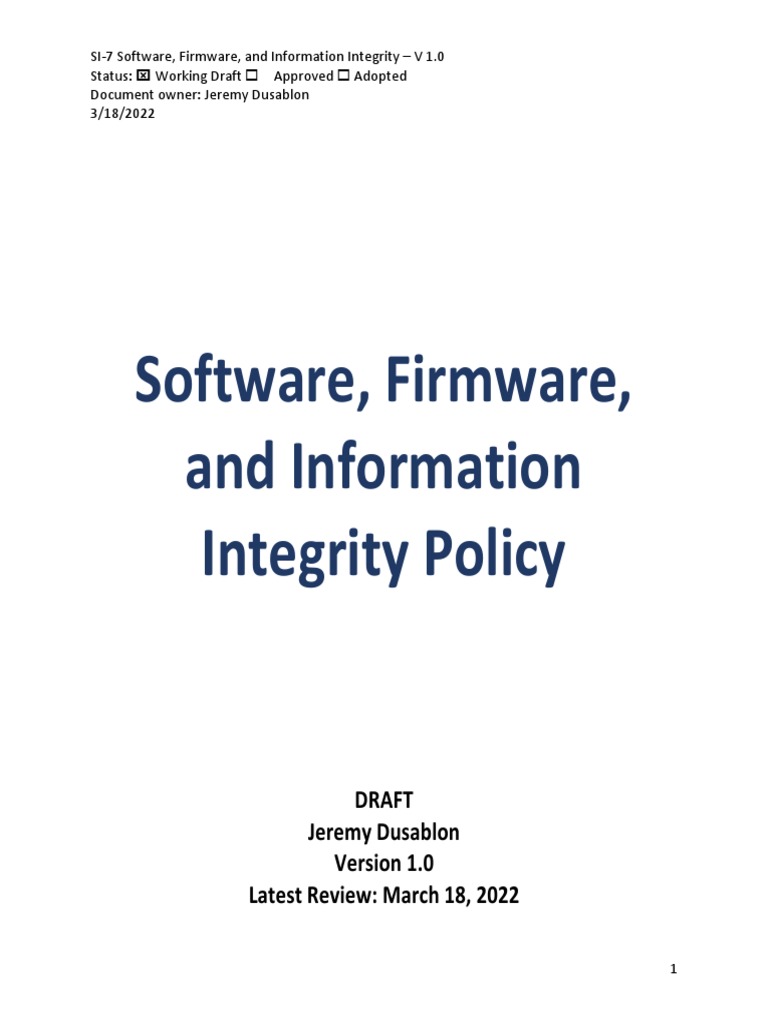 Si-7 Software Firmware Information Integrity Policy | Download Free PDF ...