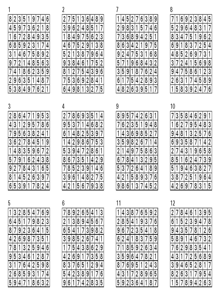 Sudoku Puzzle Solutions 1-60 | PDF