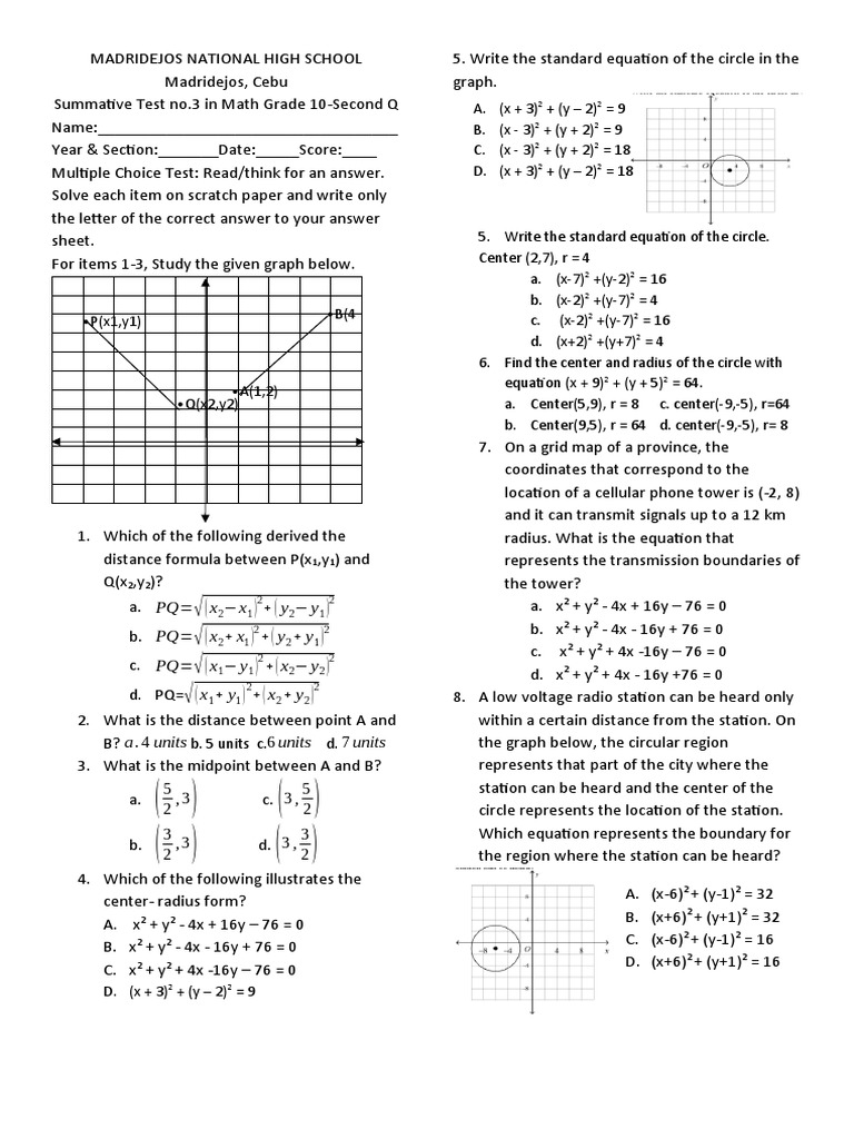 SUMMATIVE TEST NO.3 Math 10 Second Quarter | PDF