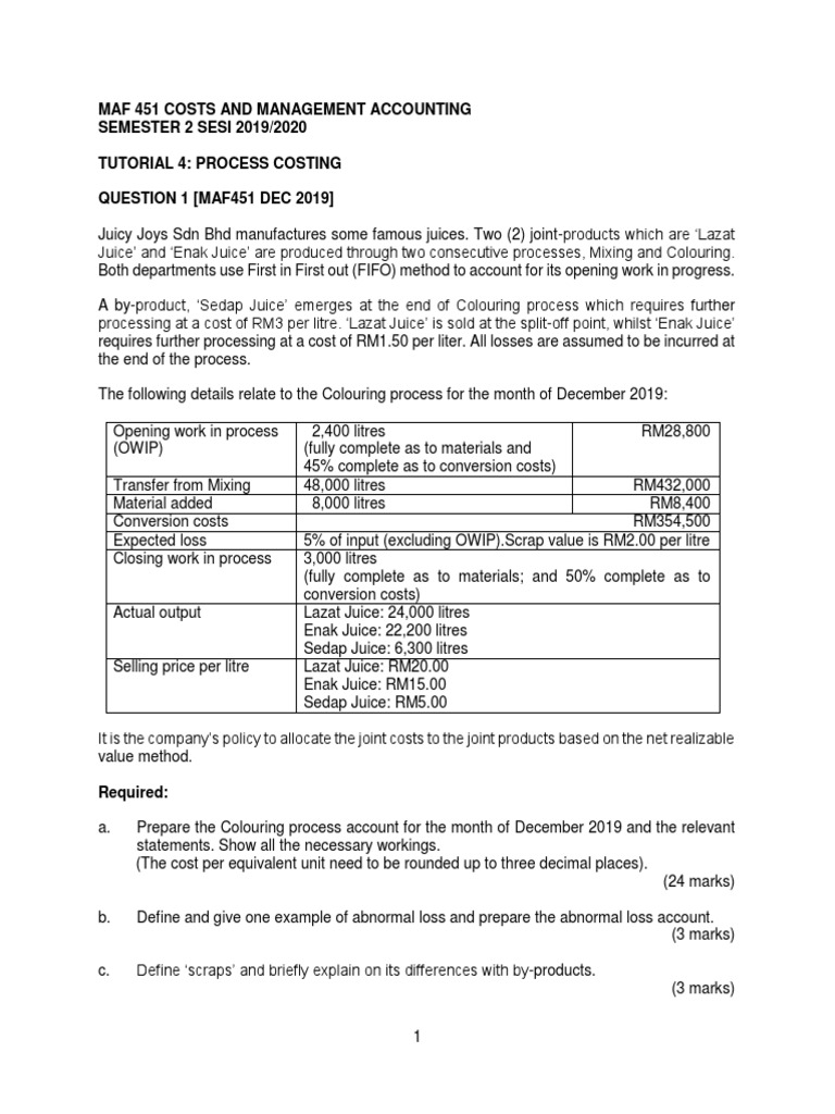 Tutorial 4 Process Costing Q New PDF | PDF