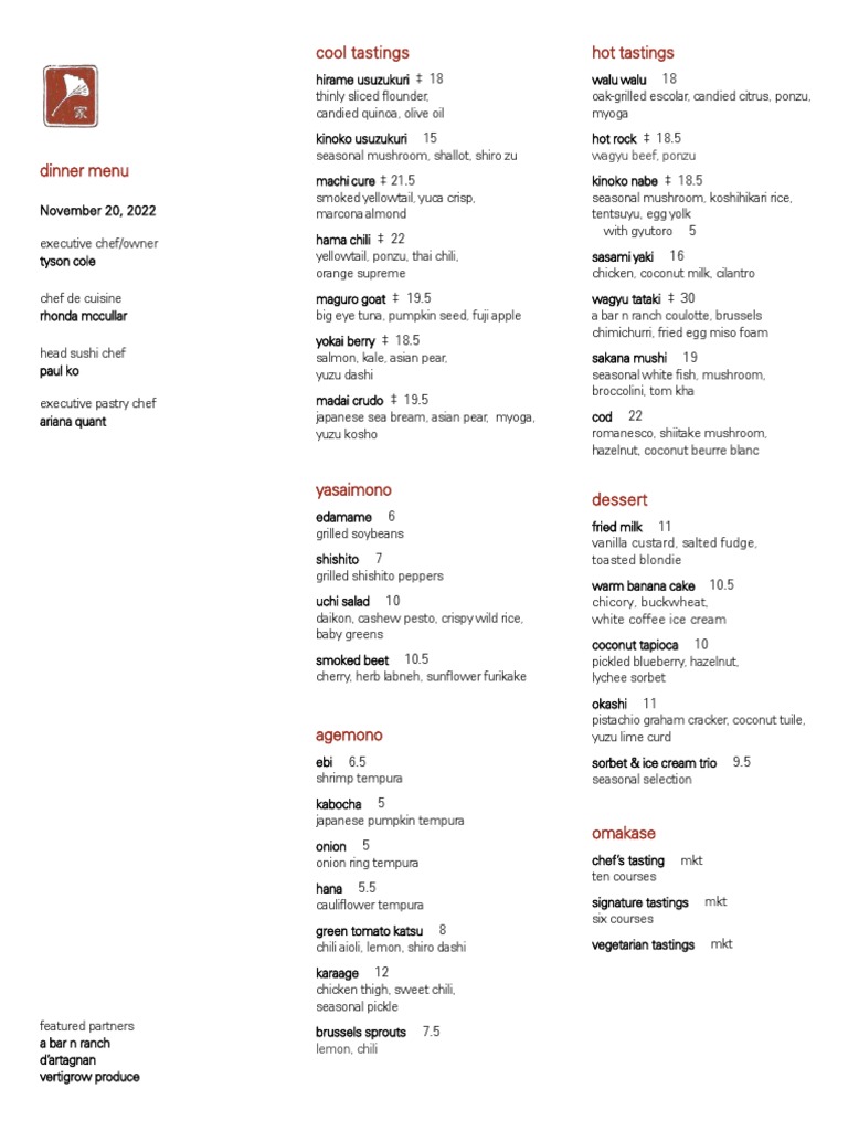 Uchi+Dallas+Menu+11 20 22 | PDF | Sushi | Foods