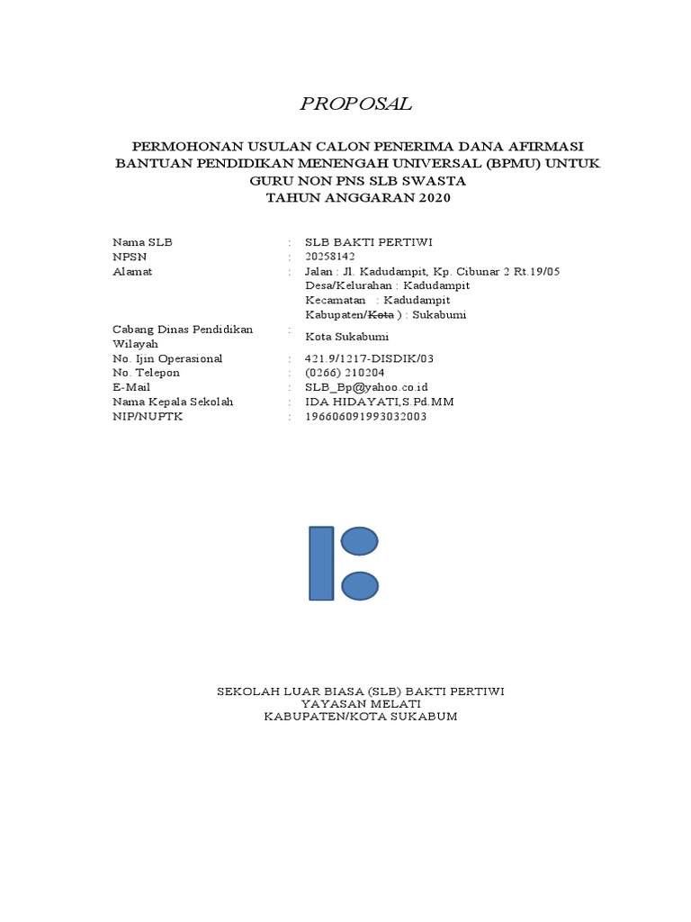 Proposal Permohonan Calon Penerima Dana Afirmasi Bpmu Bagi Guru Non PNS ...